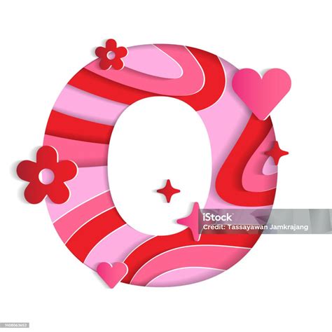 O 알파벳 발렌타인 데이 사랑 추상 문자 글꼴 편지 종이 활기찬 꽃 심장 반짝이는 샤인 레드 핑크 산 지리 윤곽선 지도 3d 레이어 종이 컷 아웃 카드 웹 배너 벡터