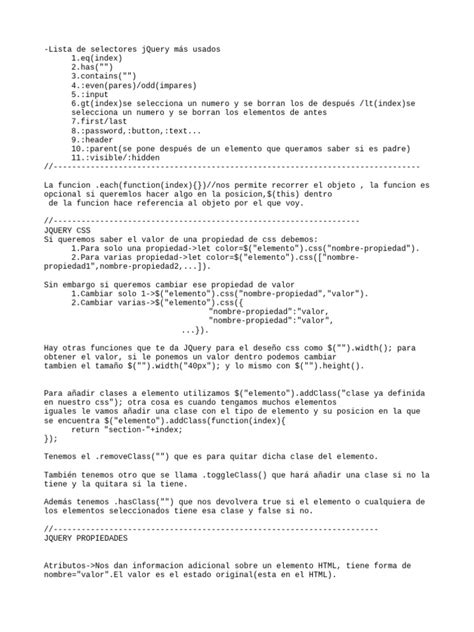 Lista De Selectores Jquery Más Usa Pdf