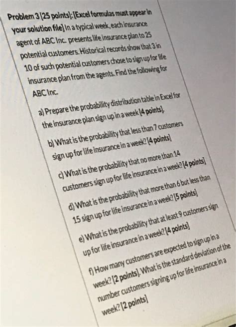 Solved Problem 3 125 Points Excel Formulas Must Appear In