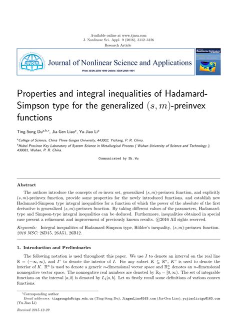 Pdf Properties And Integral Inequalities Of Hadamard Simpson Type For The Generalized S M