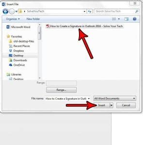 How To Insert A File Into A Word 2013 Document Solve Your Tech