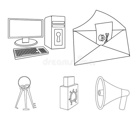 Virus Monitor Display Screen Hackers And Hacking Set Collection Icons In Outline Style