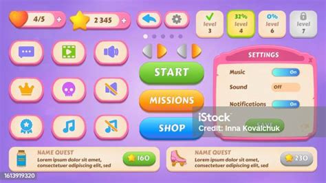 Kit Gui Kit Casual Assets For A Game Mobile A Set Of User Interface Elements And Popups For The