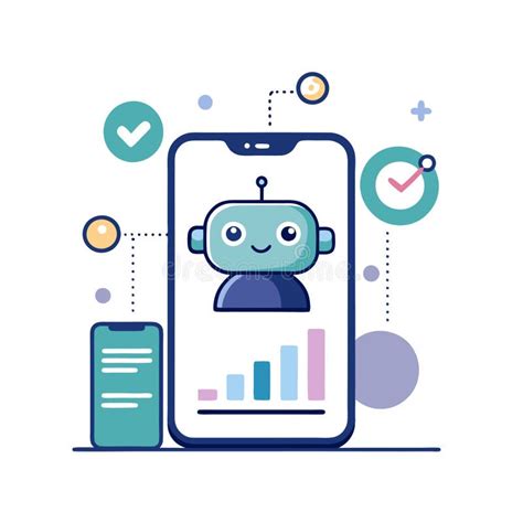 Mobile Robot Assistant Optimizing Performance And Tasks On Smartphone Interface Stock Vector
