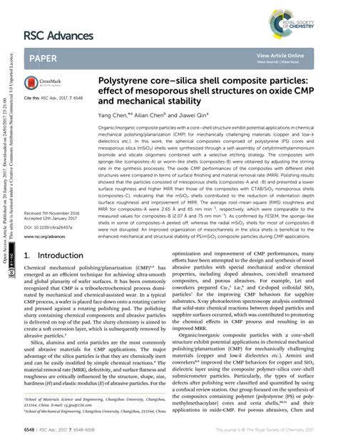 Pdf Polystyrene Core Silica Shell Composite Particles Effect Of Mesoporous Shell Structures