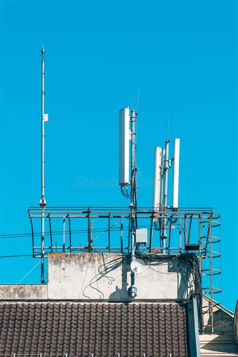 Mobile Telephony Base Station Signal Repeater Antenna On Industrial Building Stock Image Image
