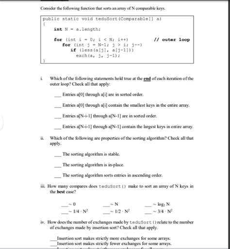 Solved Consider The Following Function That Sorts An Array