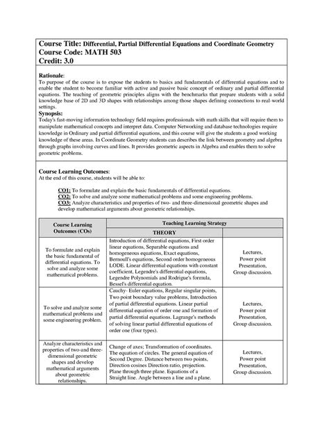 Differential Partial Differential Equations And Coordinate Geometry Rationale To Purpose Of