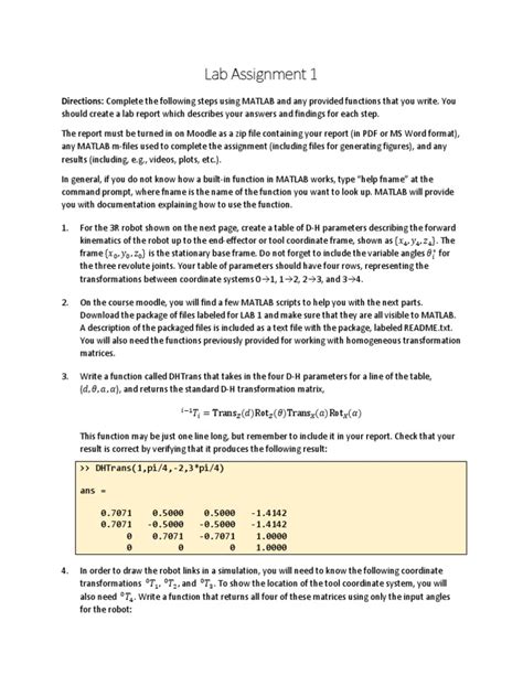 Lab Assignment 1 Pdf Cartesian Coordinate System Matlab