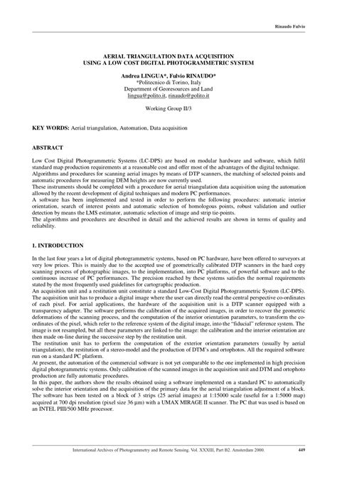 Pdf Aerial Triangulation Data Acquisition Using A Low Cost Digital Photogrammetric System