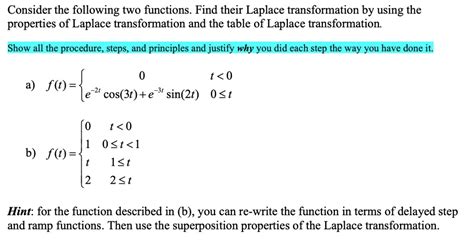 SOLVED: Consider the following two functions. Find their Laplace transformation by using the ...