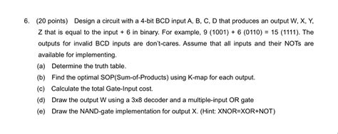 20 ﻿points ﻿design a circuit with a 4 bit bcd input