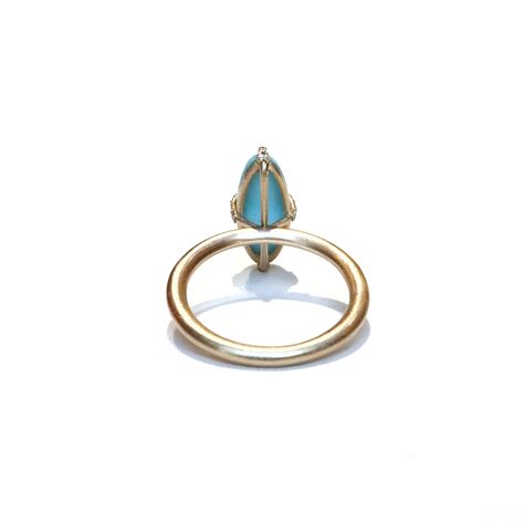 오벌 터키석 다이아몬드 프롱 반지 로코주얼리