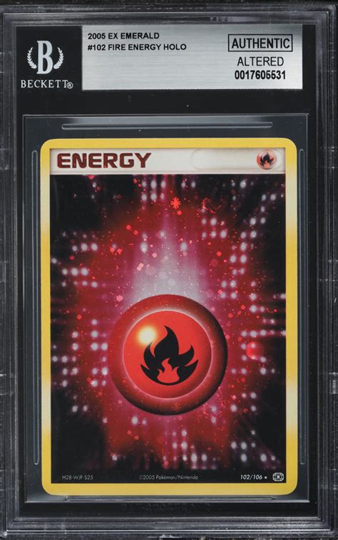 2005 Pokemon Ex Emerald Holo Fire Energy 102 Bgs Altered Auth On