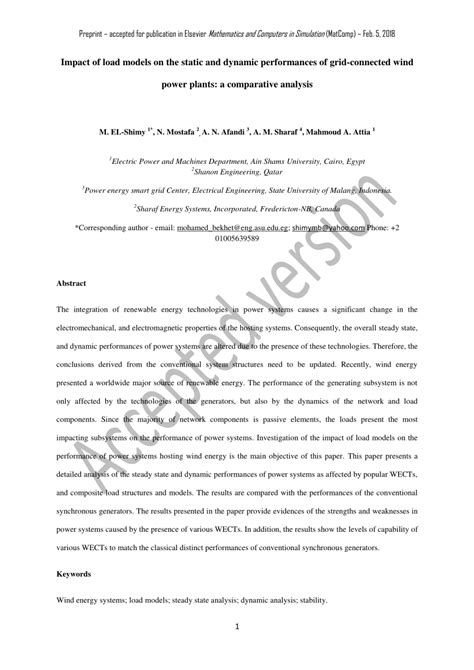 pdf impact of load models on the static and dynamic performances of