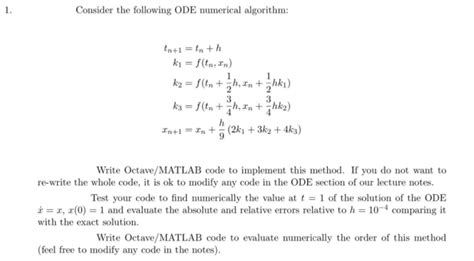 Solved 1 Consider The Following Ode Numerical Algorithm