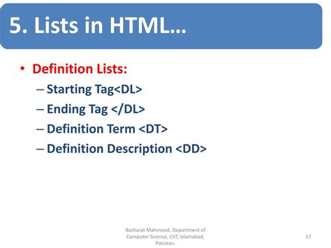 PPT Introduction To HTML Basic Structure Of A HTML Page Text Formatting Tags In HTML Lists In