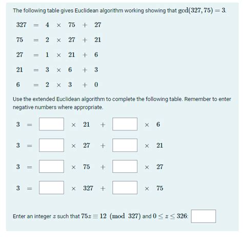 Solved The Following Table Gives Euclidean Algorithm Working Chegg