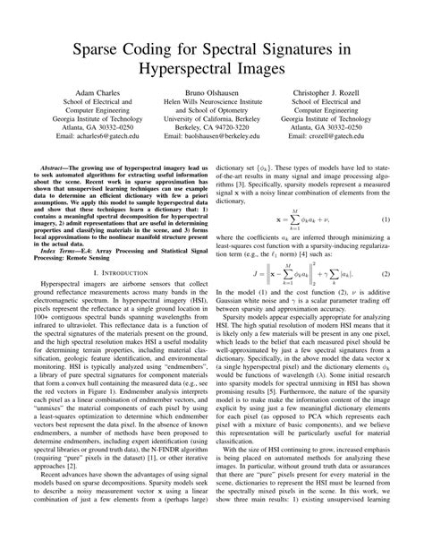 (PDF) Sparse Coding for Spectral Signatures in Hyperspectral Images
