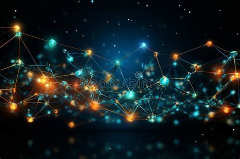 Abstract Blue Background With Interweaving Dots And Lines Network Connection Structure Stock