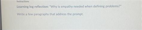 Solved Instructions Learning Log Reflection Why Is Empathy
