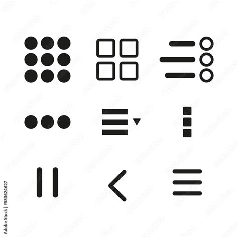 Menu Buttons Set Icon Tiles Squares Arrows Lists Application Buttons Alignment Slider
