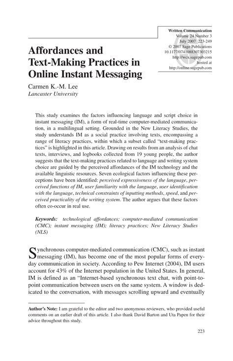 Pdf Affordances And Text Making Practices In Online Instant Messaging