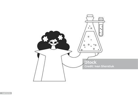 화학적 충돌로 활력을 불어넣은 여성 학습 과목 희미하고 하얀 선의 장인 정신 트렌디한 스타일 벡터 일러스트레이션 검사 보기에