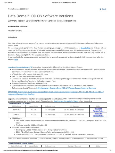 Data Domain Dd Os Software Versions Dell Us Pdf System Software