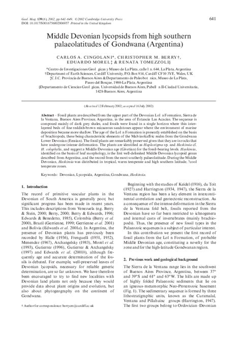 Pdf Middle Devonian Lycopsids From High Southern Palaeolatitudes Of