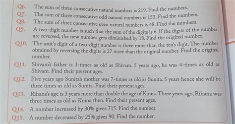 Solved Q6 The Sum Of Three Consecutive Natural Numbers Is 219 Find