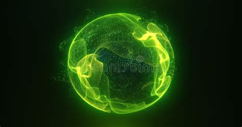 Abstract Green Energy Sphere Of Particles And Waves Of Magical Glowing Stock Illustration