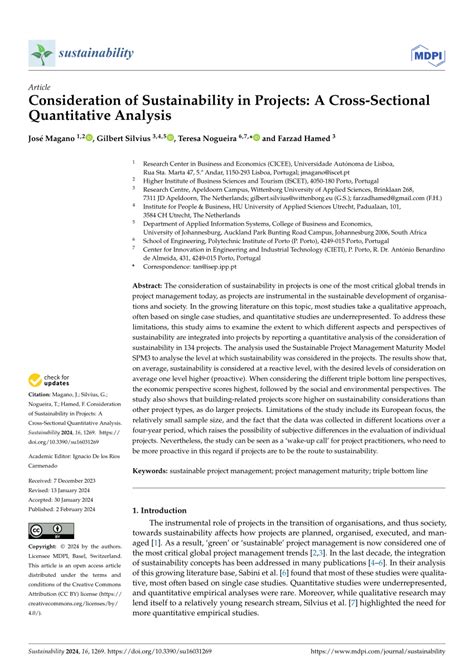 Pdf Consideration Of Sustainability In Projects A Cross Sectional Quantitative Analysis