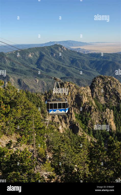 Sandia Aerial Peak Tram With Views Of The Rio Grande Valley Albuquerque New Mexico Usa Stock
