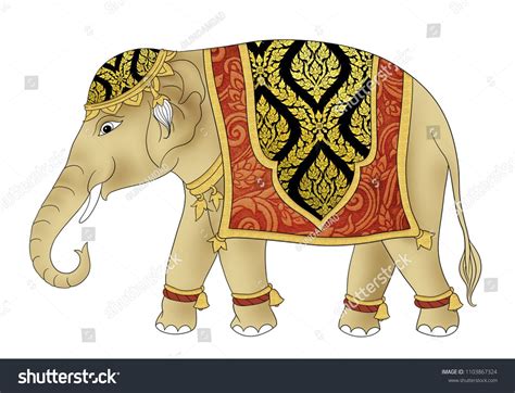 Thai Elephant Artwork In Traditional Style Stock Image 1103867324