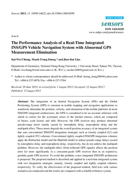 Pdf The Performance Analysis Of A Real Time Integrated Insgps