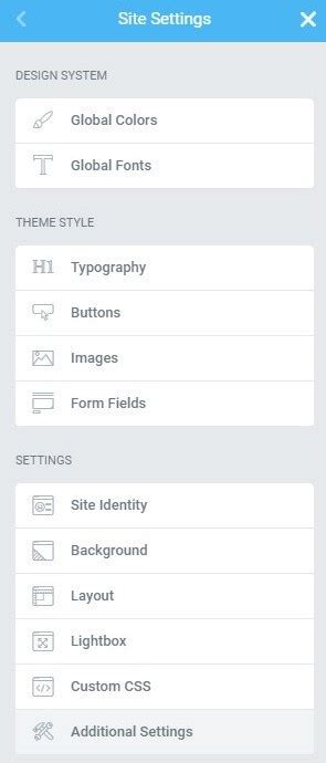 how to set up global theme settings inside elementor the admin bar