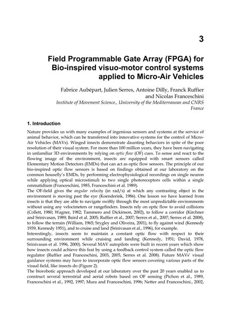 Pdf Field Programmable Gate Array Fpga For Bio Inspired Visuo Motor Control Systems Applied
