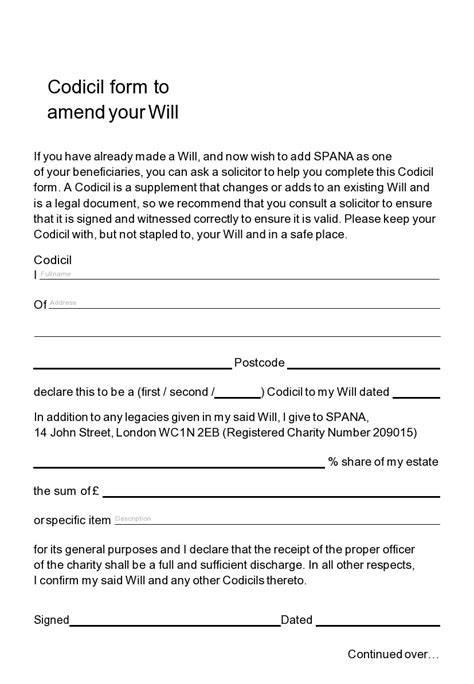 Free Printable Codicil Form Printable Forms Free Online