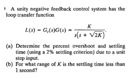 Solved A Unity Negative Feedback Control System Has The Loop