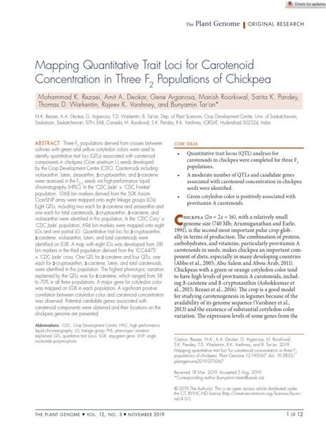 The Plant Genome 2019 Rezaei Mapping Quantitative Trait Loci For Carotenoid Concentration