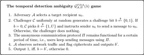The Security Game For The Privacy Notion Of Temporal Detection