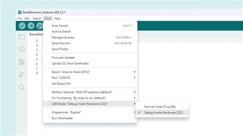 debugging with the nano esp32 arduino documentation
