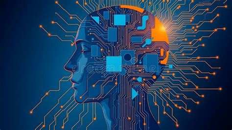 Digital Illustration Of Human Head Profile Transitioning Into Intricate Network Of Electronic