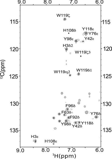 Region Of The 2d Aromatic 13 C 1 H Hsqc Spectrum For Pyp Containing The