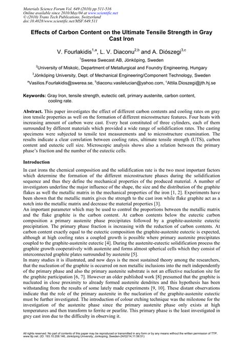 Pdf Effects Of Carbon Content On The Ultimate Tensile Strength In Gray Cast Iron