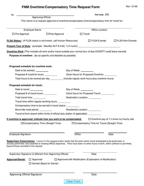 Fnm Overtime Compensatory Time Request Form Fill Out Sign Online And Download Pdf