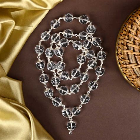 Sphatik Faceted 925 Silver Star Caps Mala