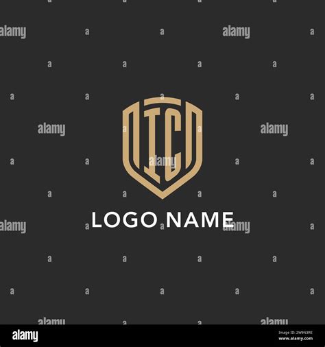 Luxury Ic Logo Monogram Shield Shape Monoline Style With Gold Color And