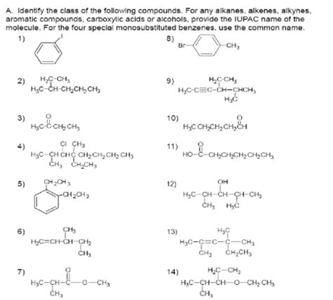 SOLVED: A. Identify the class of the following compounds. For any ...